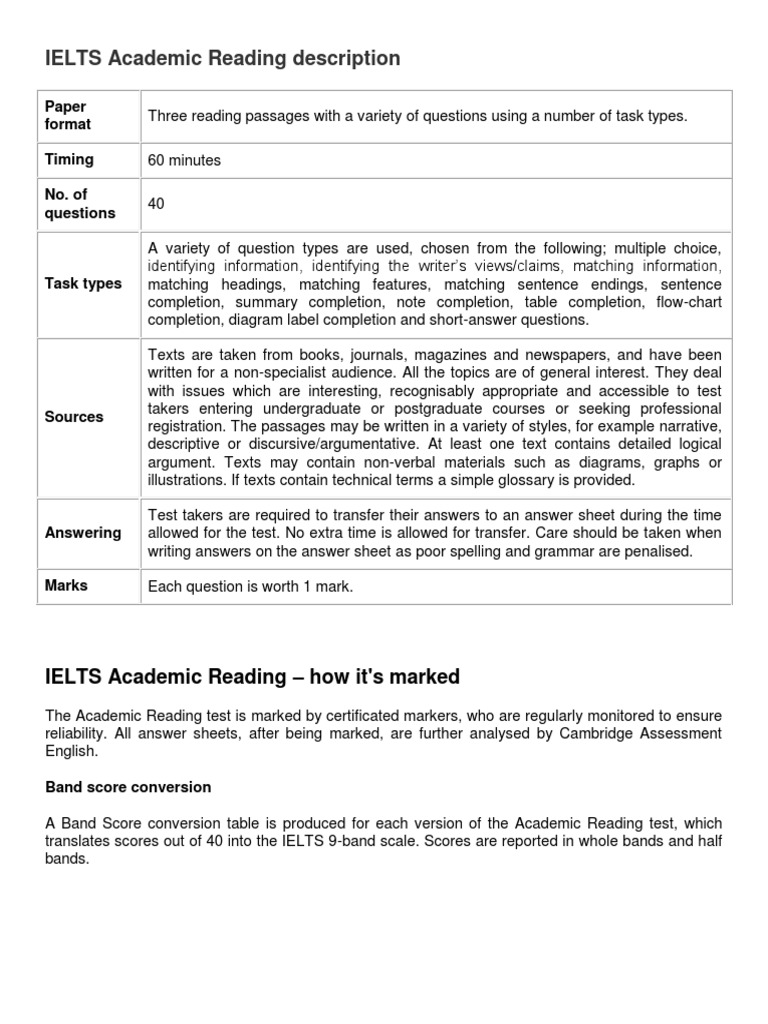 IELTS Academic Reading Description | PDF | International English ...