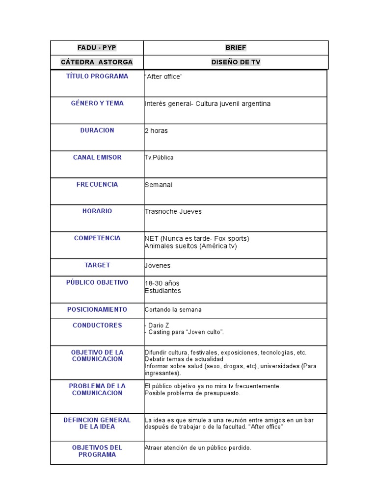 BRIEF TV | PDF | Televisión | Juventud