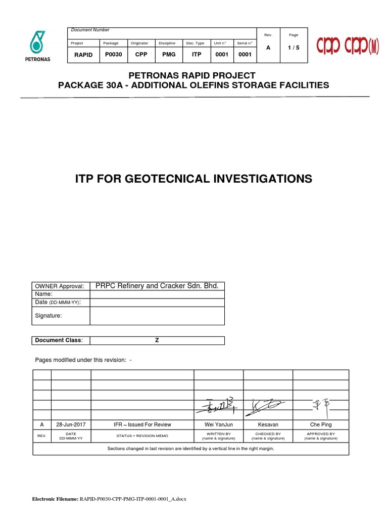 ITP for Geotechnical Investigations | PDF | Specification (Technical ...