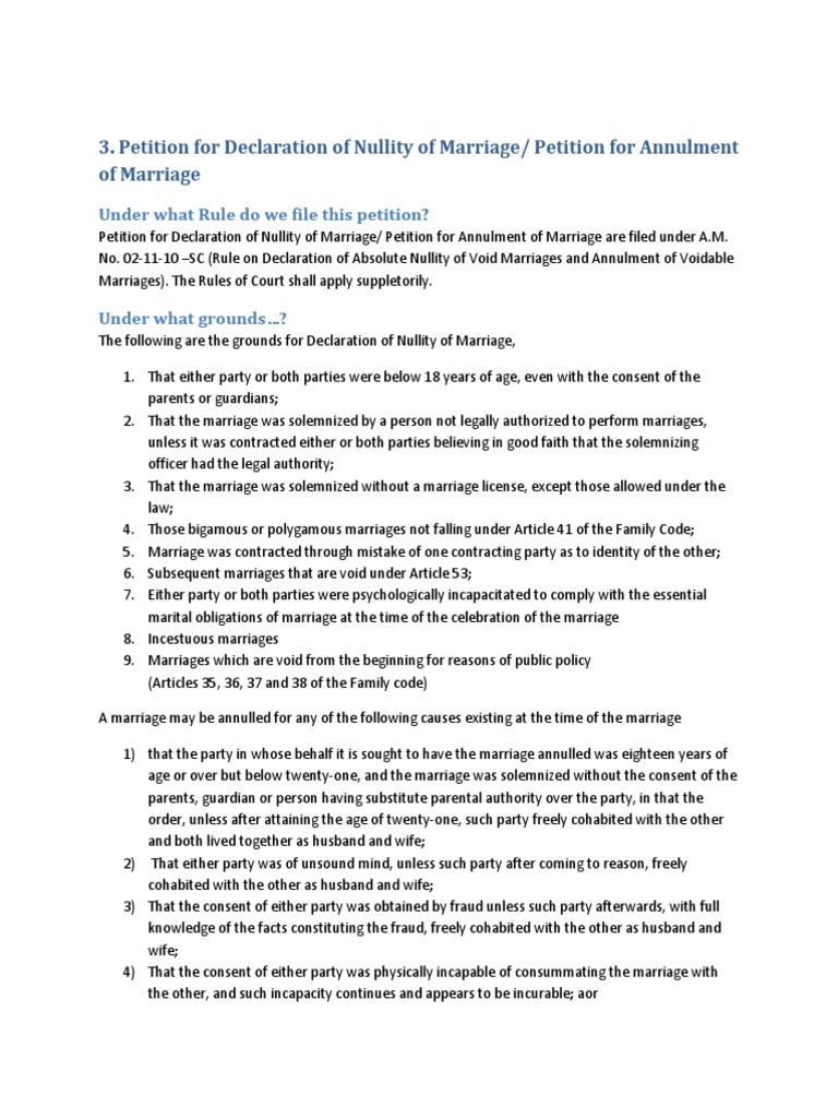 Nullity and Annulment of Marriage Guide | PDF | Annulment | Marriage