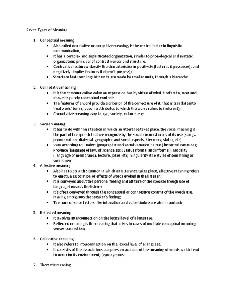Seven Types of Meaning | PDF | Semantics | Linguistics