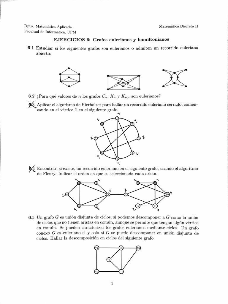 Ejercicios Tema 6 Grafos Eulerianos y Hamiltonianos PDF | PDF