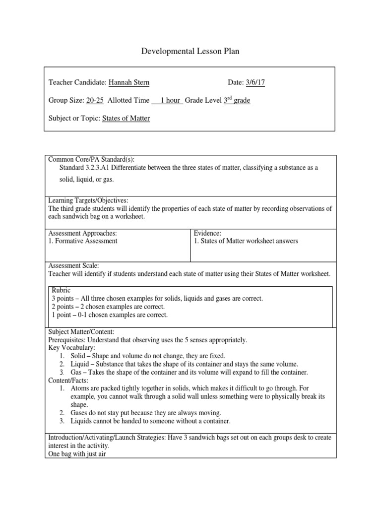 Developmental Lesson Plan | Download Free PDF | Matter | Gases