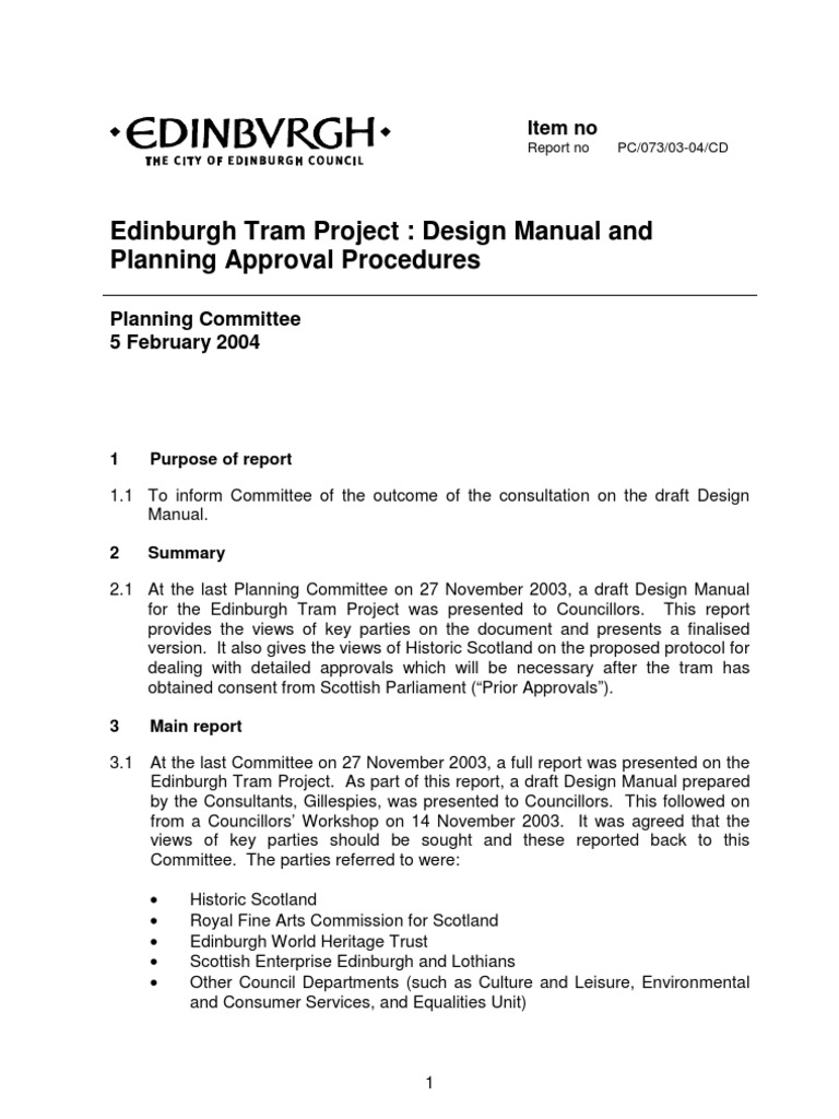 Edinburgh Tram Project: Design Manual and Planning Approval Procedures ...