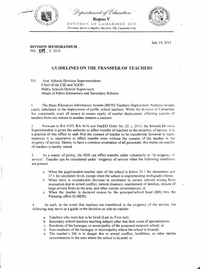 Transfer Memo 101 S. 2015 | PDF | Virtue | Government Information