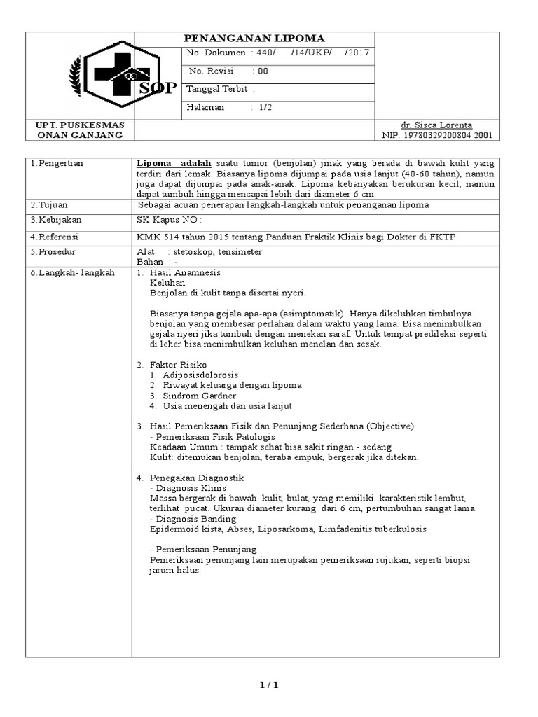 7 Sop Penanganan Lipoma | PDF