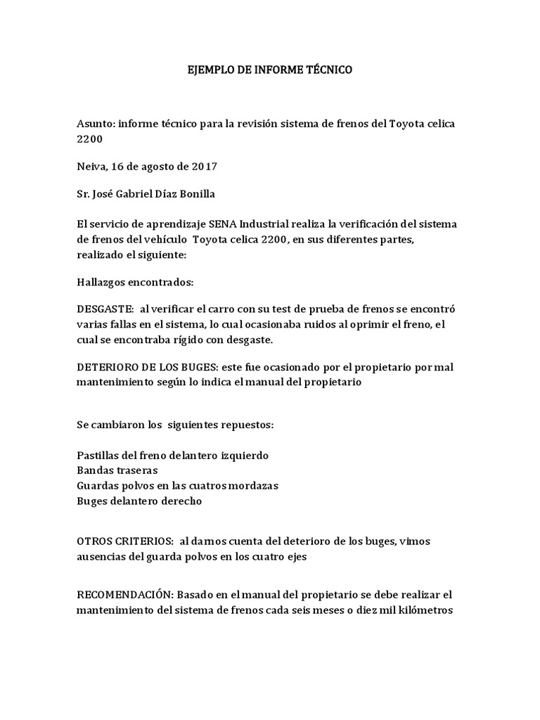 Ejemplo de Informe Tecnico | PDF