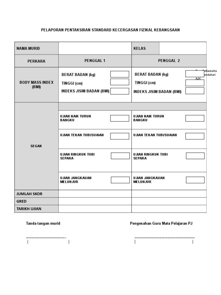 Borang Rekod Segak Dan Bmi Borang Hendak | PDF