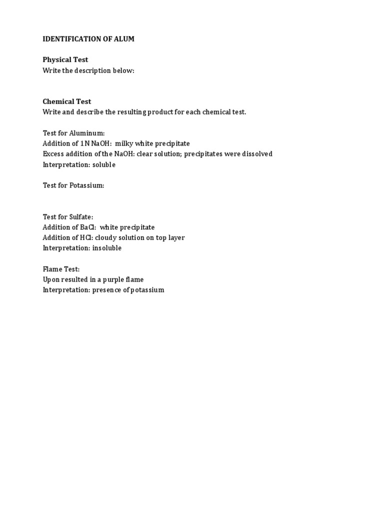 Identification of Alum Physical Test | PDF