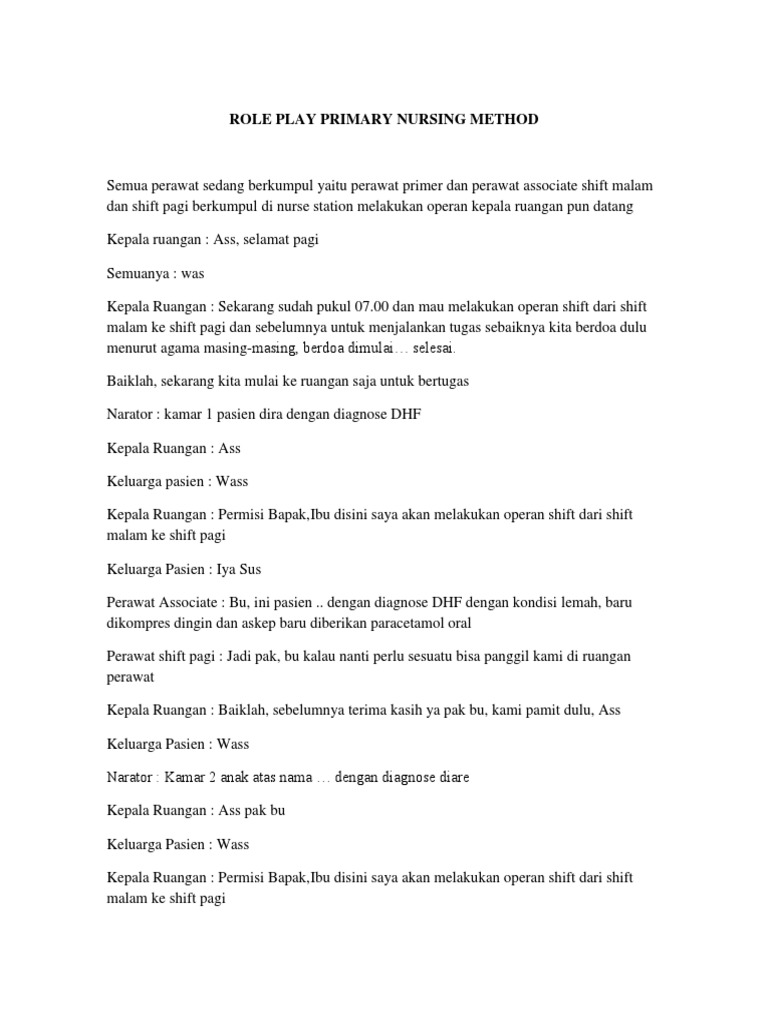 Role Play Primary Nursing Method | PDF | Ilmu Keperawatan | Diare