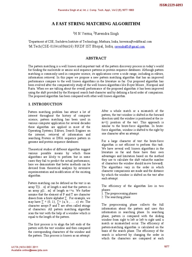 A Fast String Matching Algorithm: H N Verma, Ravendra Singh M.Tech (CSE-0104cs09mt16) RKDF IST ...