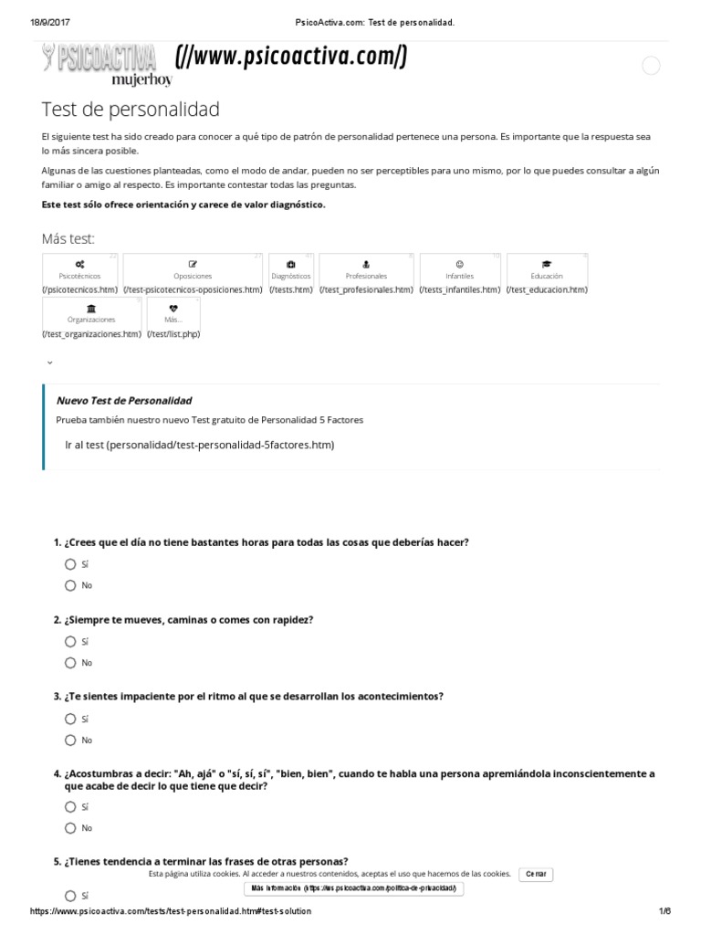 PsicoActiva Test | PDF | Cookie HTTP | Sicología