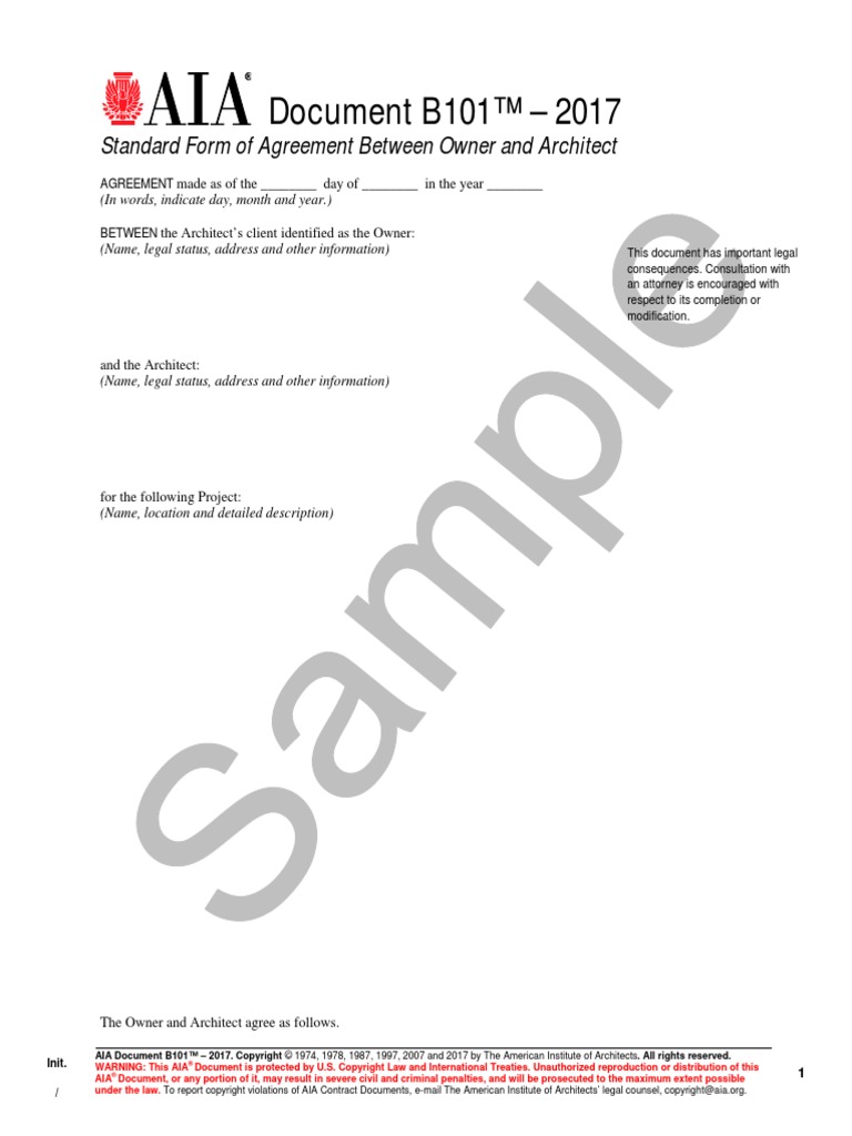 AIA Document B101-2017 (Sample) PDF | PDF | Construction Bidding ...