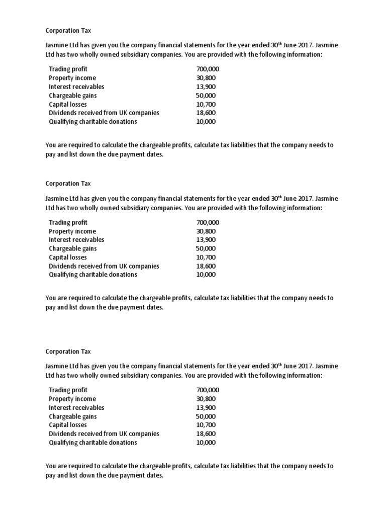 Corporation Tax Exercise Pdf