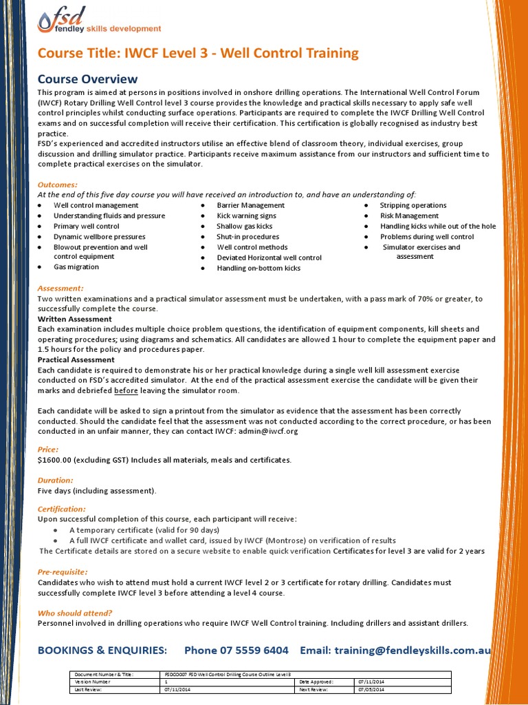 Course Title: IWCF Level 3 - Well Control Training | PDF | Test ...