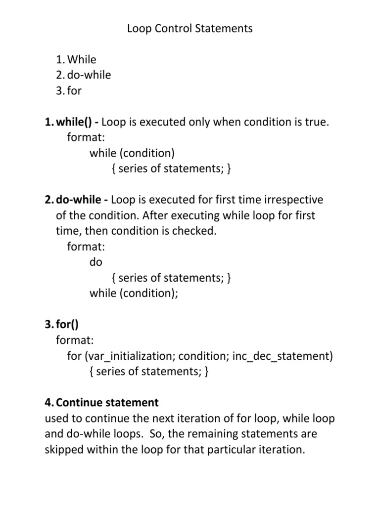 Loop Control Statements | PDF