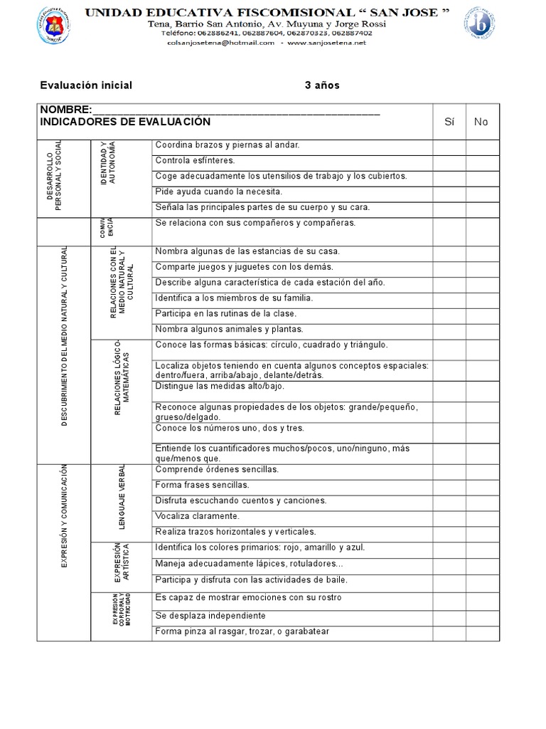 Evaluacion Inicial 3 Anos 1 | PDF