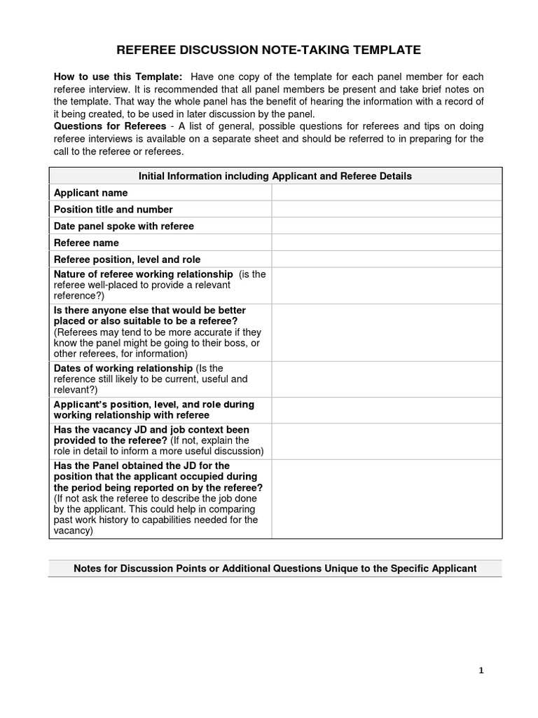 Referee Note Taking Template | PDF