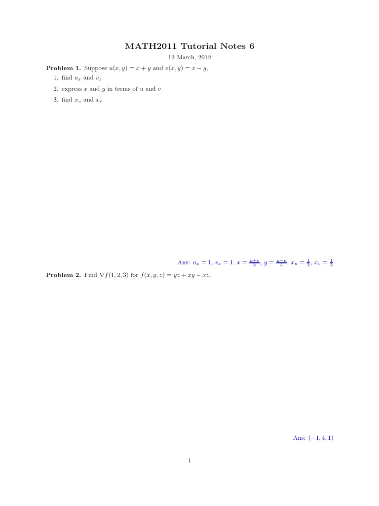 MATH2011 Tutorial Notes 6 | PDF