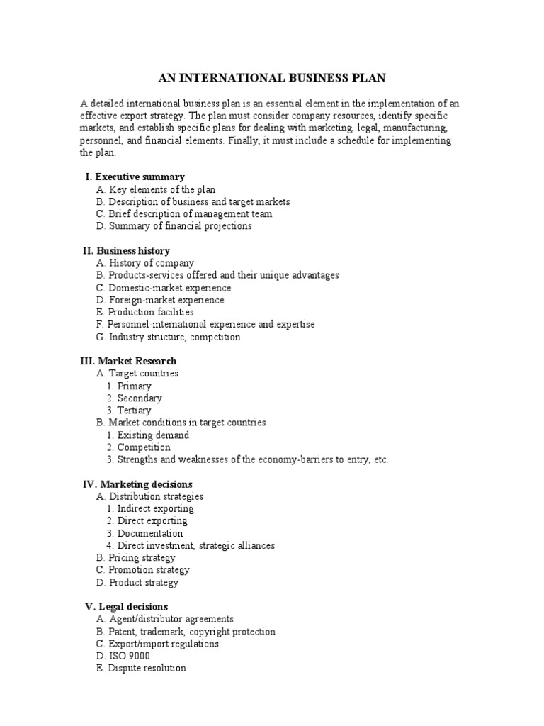 An International Business Plan | International Business | Business Plan