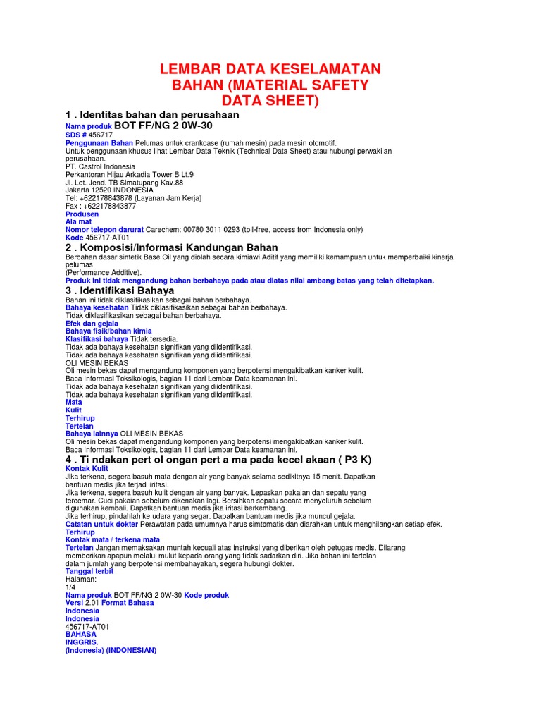 Msds Lembar Data Keselamatan | PDF