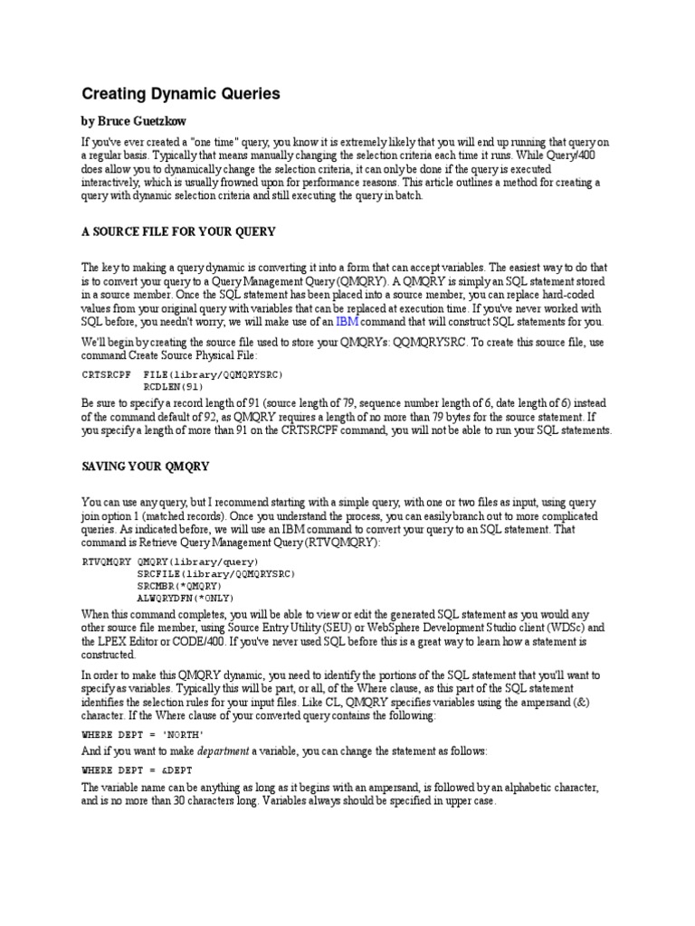 Creating Dynamic Queries | PDF | Library (Computing) | Parameter (Computer Programming)