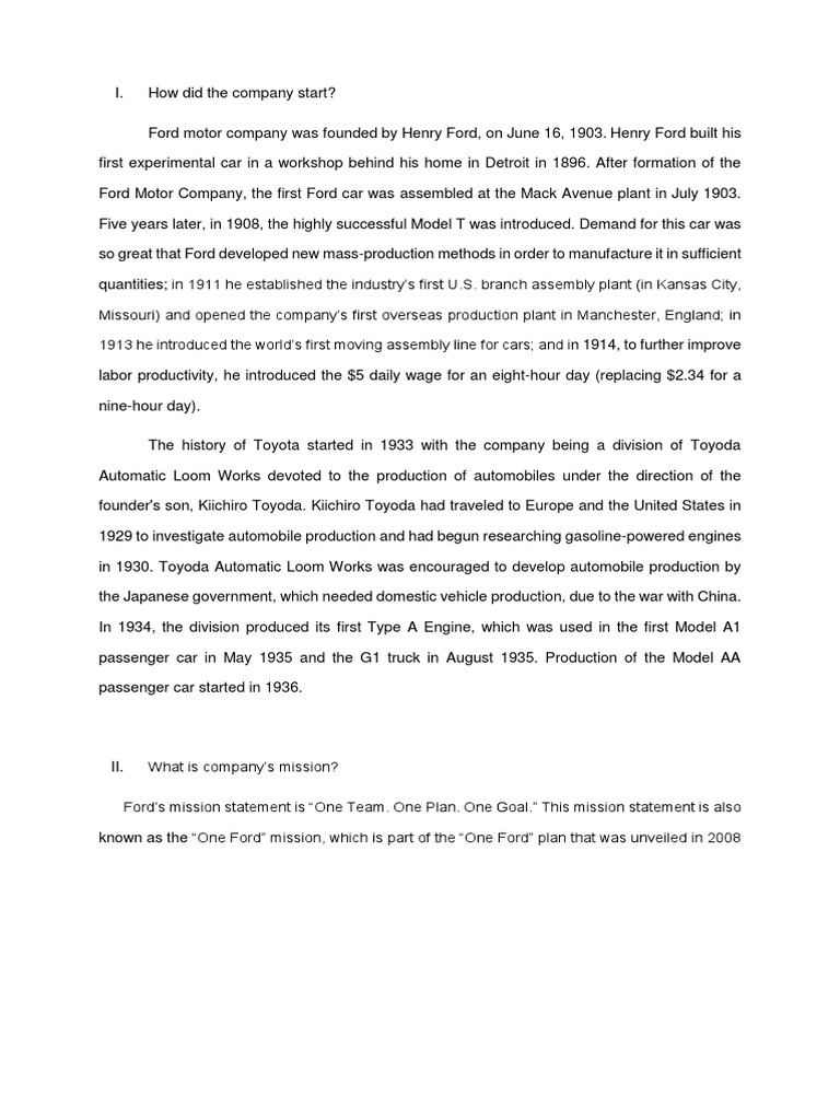 Ford and Toyota | PDF | Competitive Advantage | Strategic Management