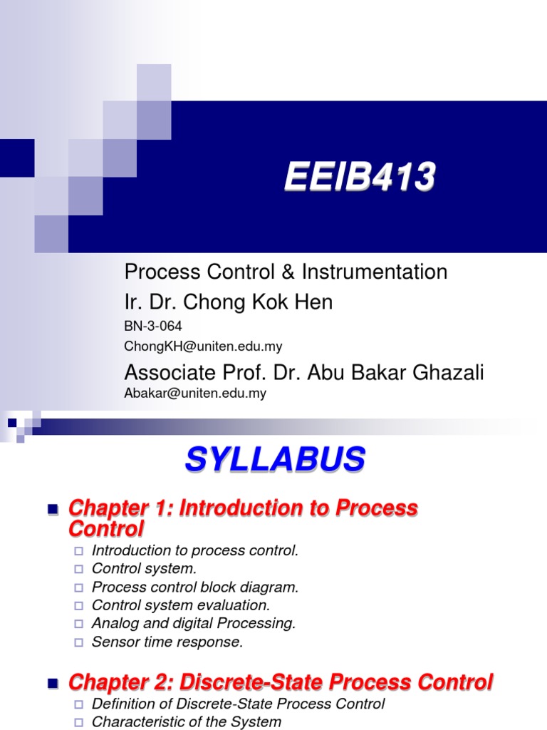 EEIB413: Process Control & Instrumentation Ir. Dr. Chong Kok Hen | PDF ...
