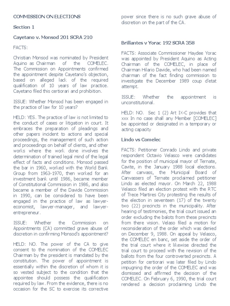 Consti Cases Comelec | PDF | Commission On Elections (Philippines ...