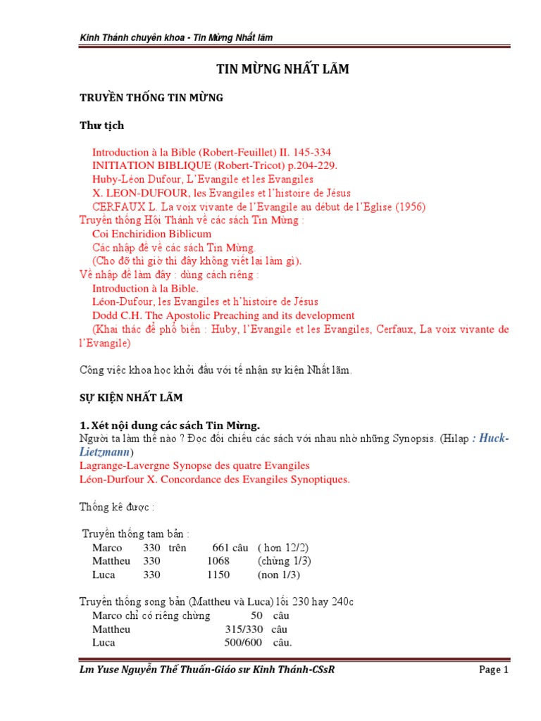Chú Giải Tin Mừng Nhất Lãm - LM Nguyễn Thế Thuấn - nvh92 | PDF