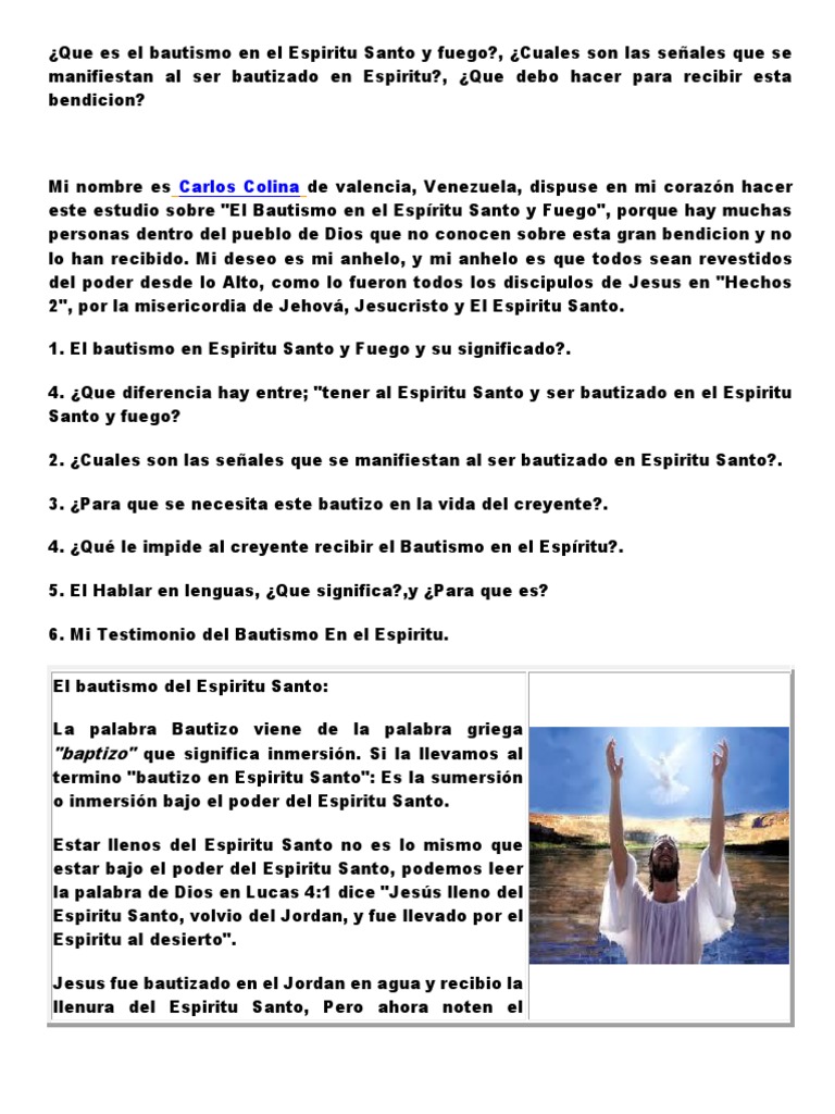 Que Es El Bautismo en El Espiritu Santo y Fuego | PDF | Bautismo Con El Espiritu Santo | Bautismo