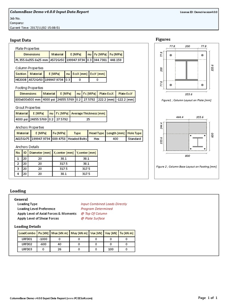 Sample Input Data Report (SI Units) For Design of Column-Base Plate Connections, How To Design ...