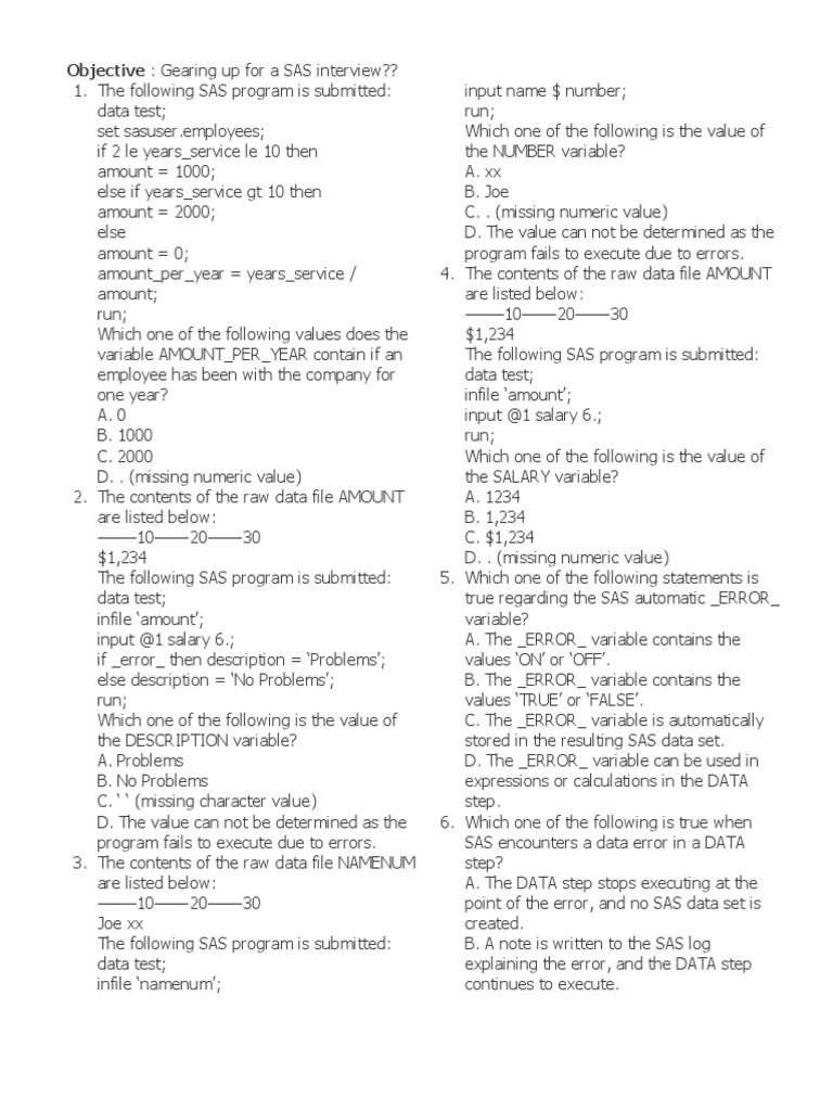 Sas Questions Pdf Sas Software C Programming Language 