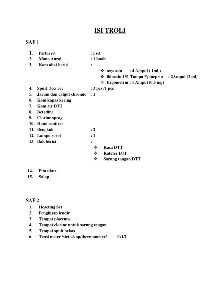Isi Troli: Partus Set: 1 Set | PDF