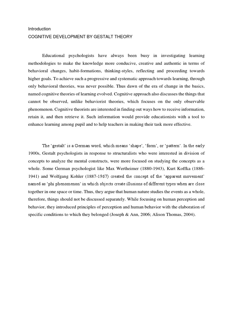 Cognitive Development by Gestalt Theory | PDF
