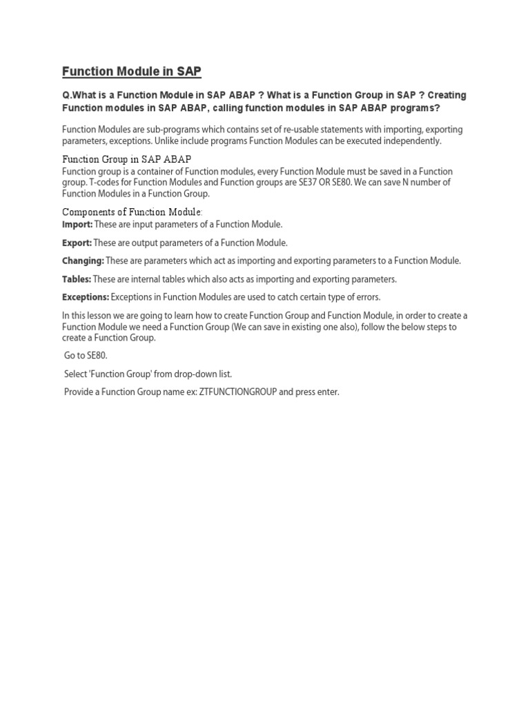 Creating And Calling Function Modules In Sap Abap A Step By Step Guide Pdf Parameter