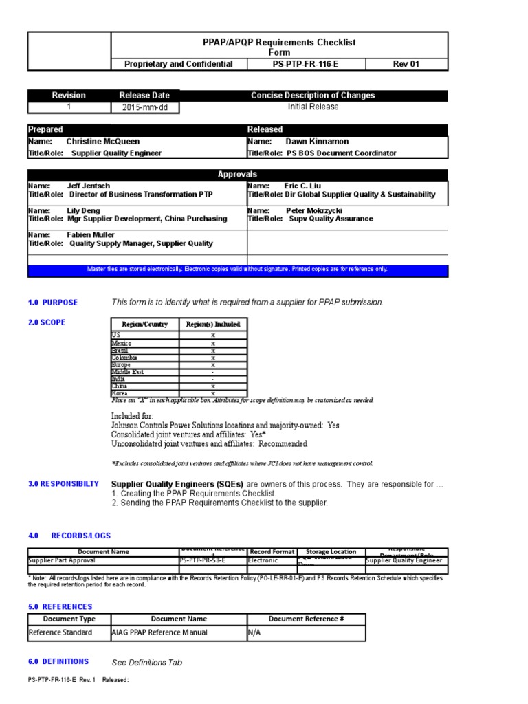 PPAP Requirements Checklist Guide | PDF | Specification (Technical ...