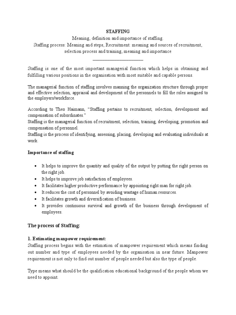 Staffing: The Process of Staffing | PDF | Recruitment | Leadership