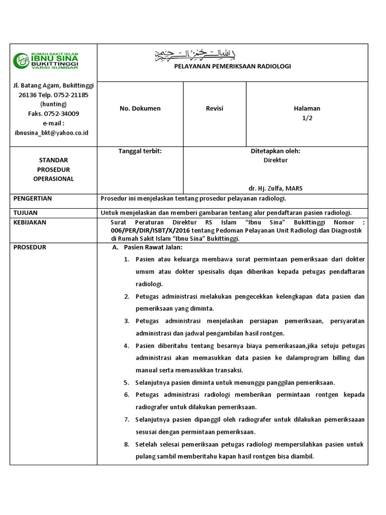 Spo Pelayanan Pemeriksaan Radiologi | PDF