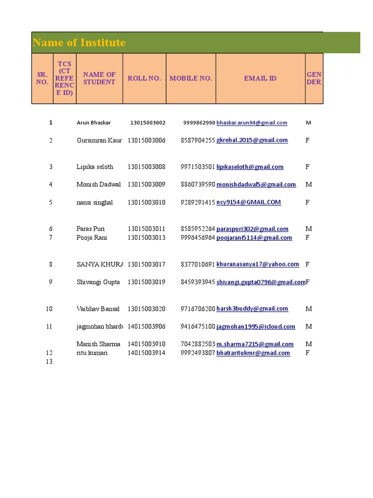 Registration Format B.tech. | PDF
