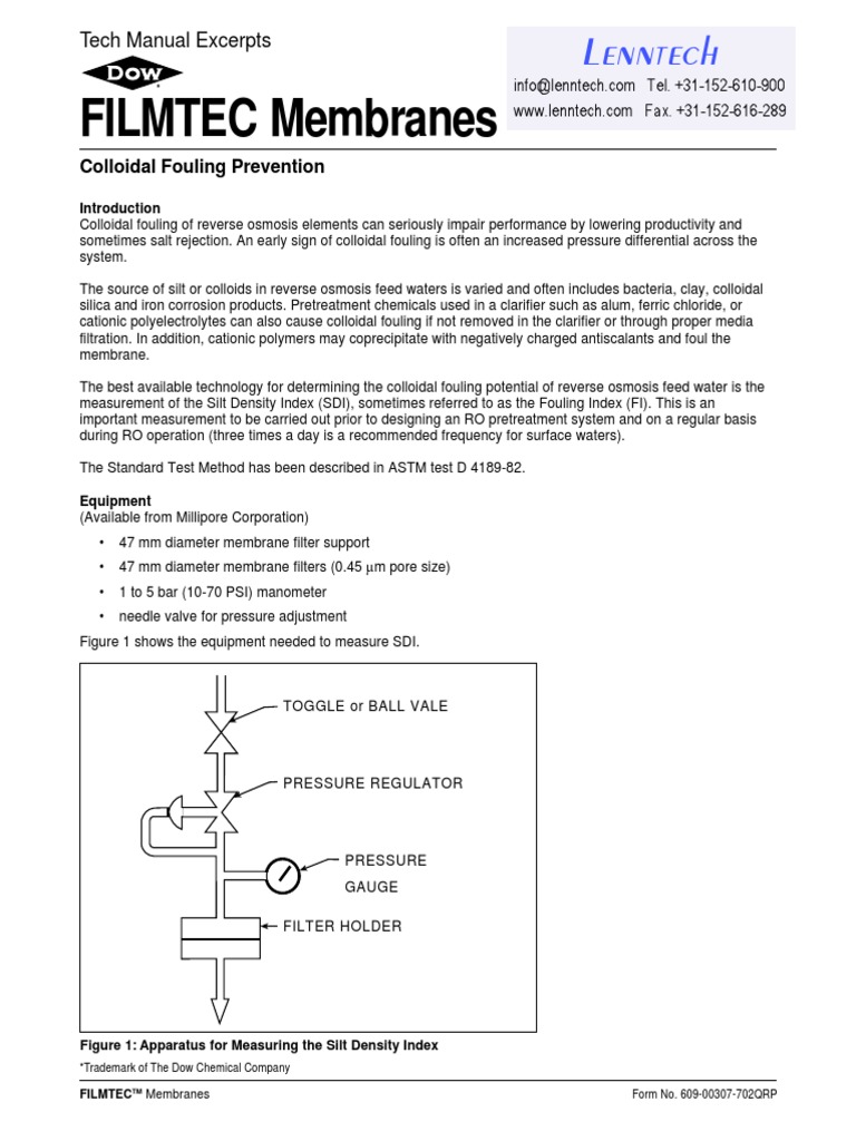 Filmtec Colloidal Fouling Prevention | PDF | Membrane | Filtration