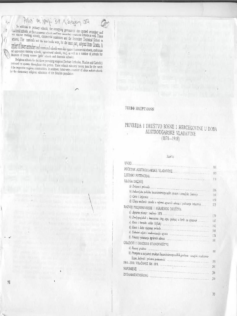 Hauptman Ferdo-Privreda I Društvo Bosne I Hercegovine U Doba Austro Ugarske Vladavine PDF | PDF