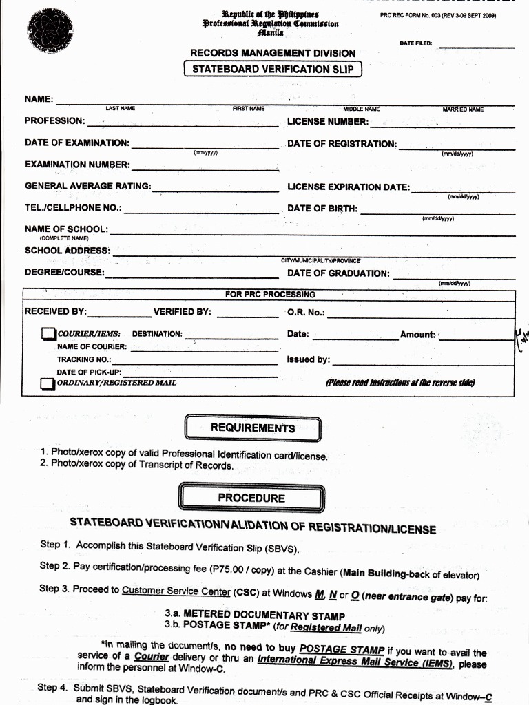 Stateboard Verification Slip PDF | PDF