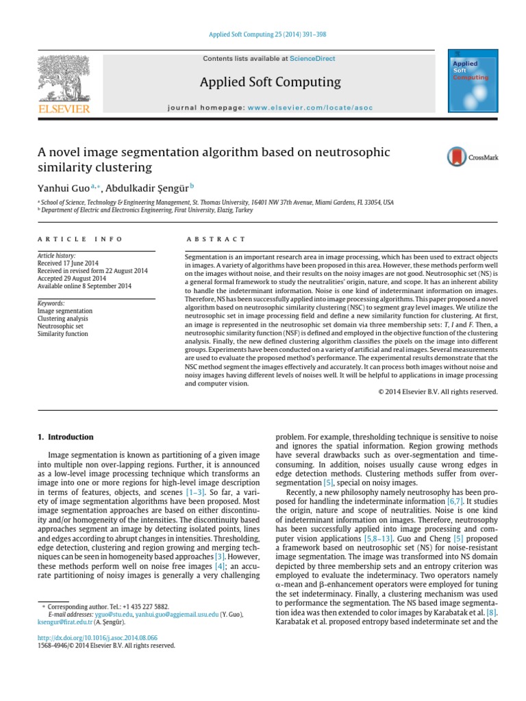 A Novel Image Segmentation Algorithm Based On Neutrosophicsimilarity Clustering | PDF | Image ...