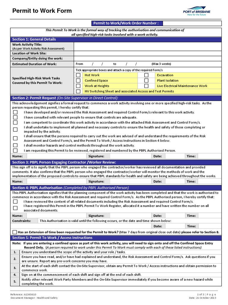 Permit To Work Form Updated | PDF | Safety | Business