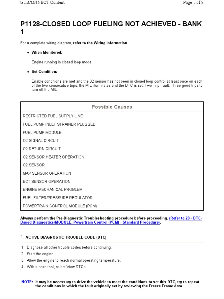 P1128-Closed Loop Fueling Not Achieved - Bank 1 - WH, XH, Ka, KK - 2007 ...