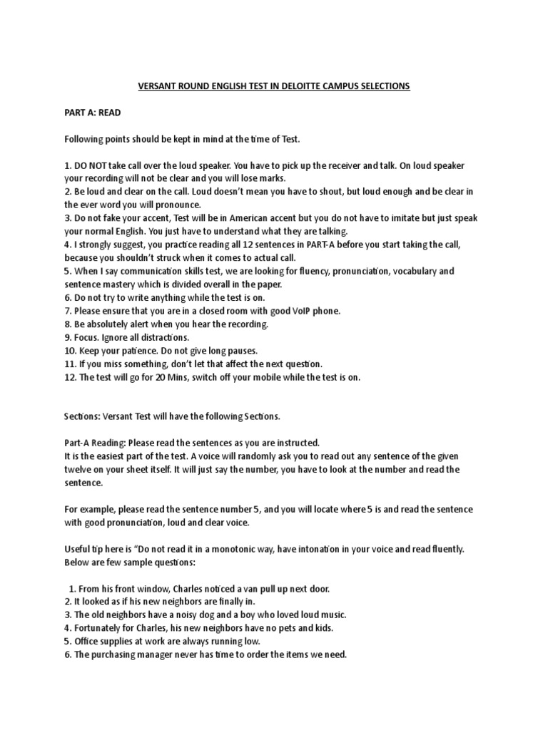 Versant Test Preparation Tips | PDF | Accent (Sociolinguistics) | Languages