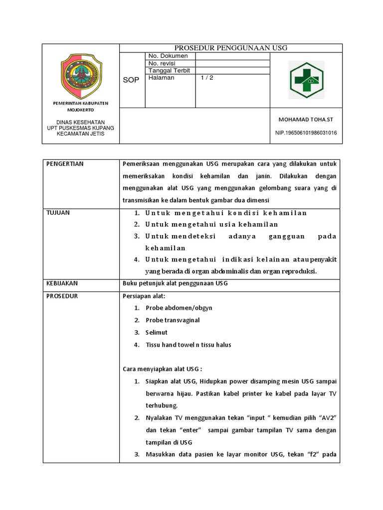 SOP Penggunaan USG | PDF