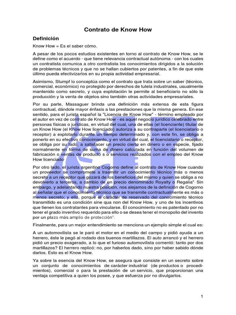 Contrato de Know How | PDF | Patentar | Pago de regalías