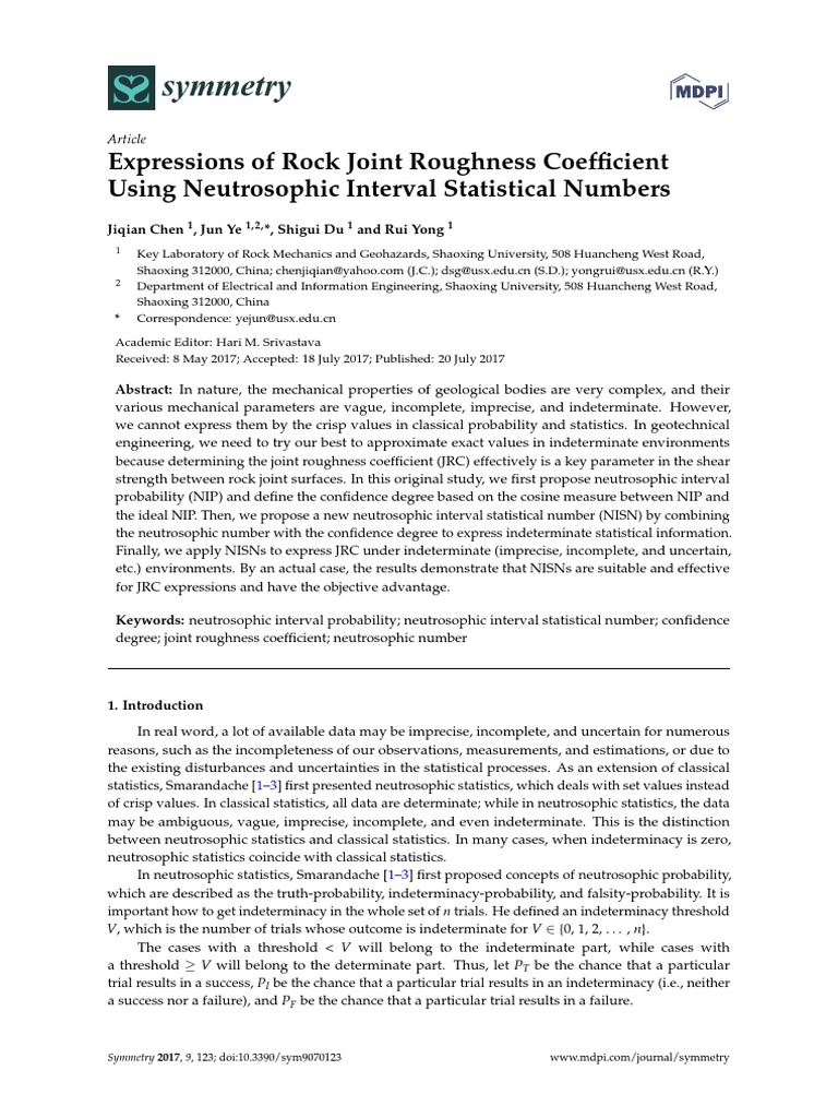 Expressions of Rock Joint Roughness Coefficient Using Neutrosophic ...